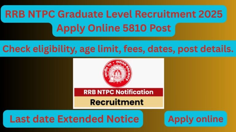RRB NTPC Graduate Level Recruitment 2025 Apply Online 5810 Post